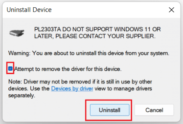 Windows 11 driver issue for Upgrade Cable